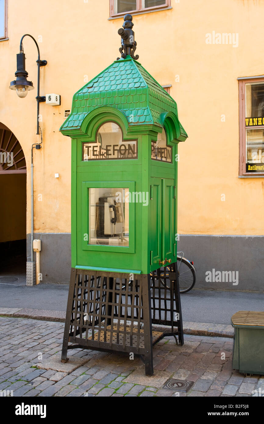 Vintage 1930s telephone booth in Sofiankatu, an open-air museum street ...