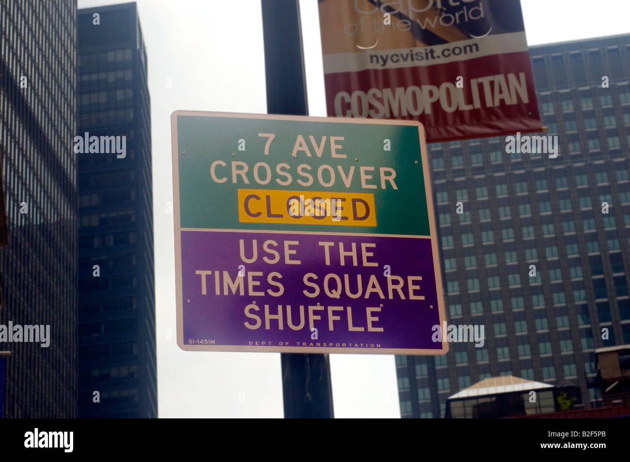 Traffic sign referring to new traffic patterns in Times Square in New ...