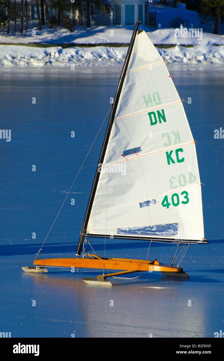 A DN class iceboat sits idle on the ice Stock Photo - Alamy