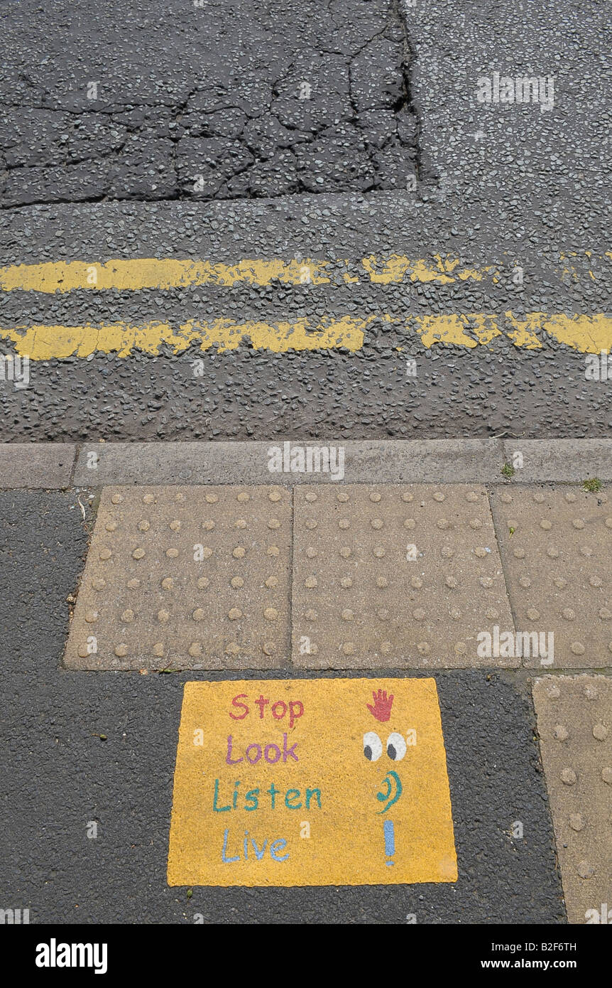 stop look listen live road safety children crossing danger busy traffic ...