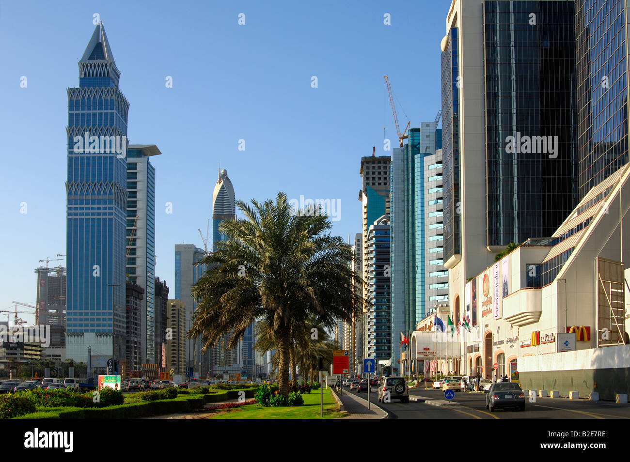 Skyscrapers and green space in Sheikh Zayed Road, Dubai, United Arab ...