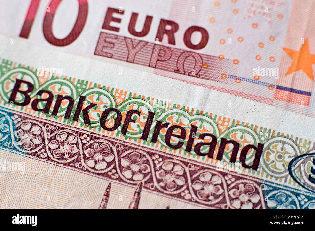 10 Euro Banknote on top of a Bank of Ireland Bank Note Stock Photo - Alamy