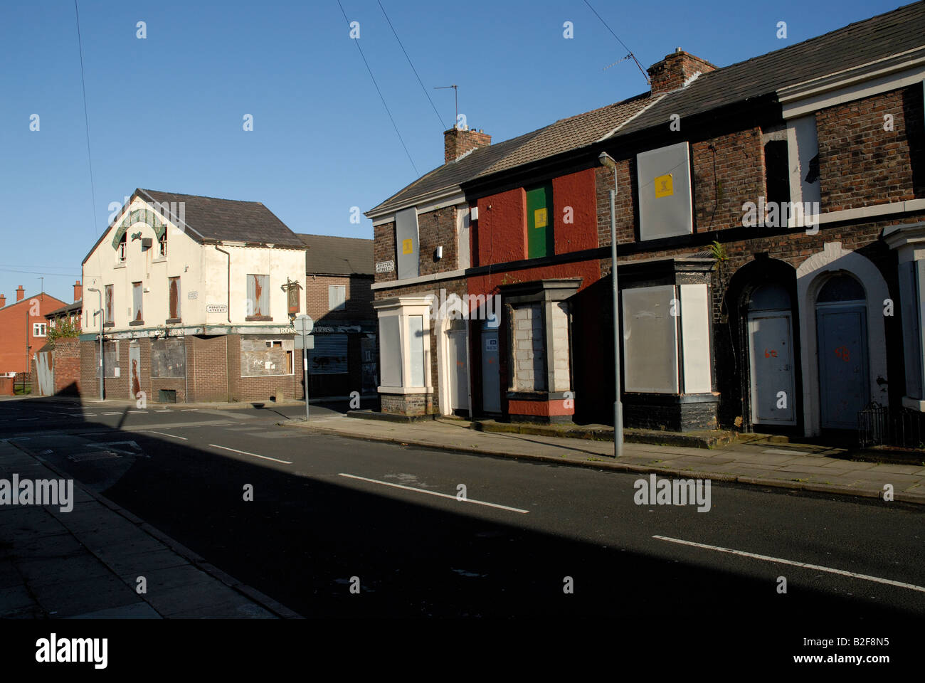 Derelict houses and public house, Liverpool Stock Photo - Alamy