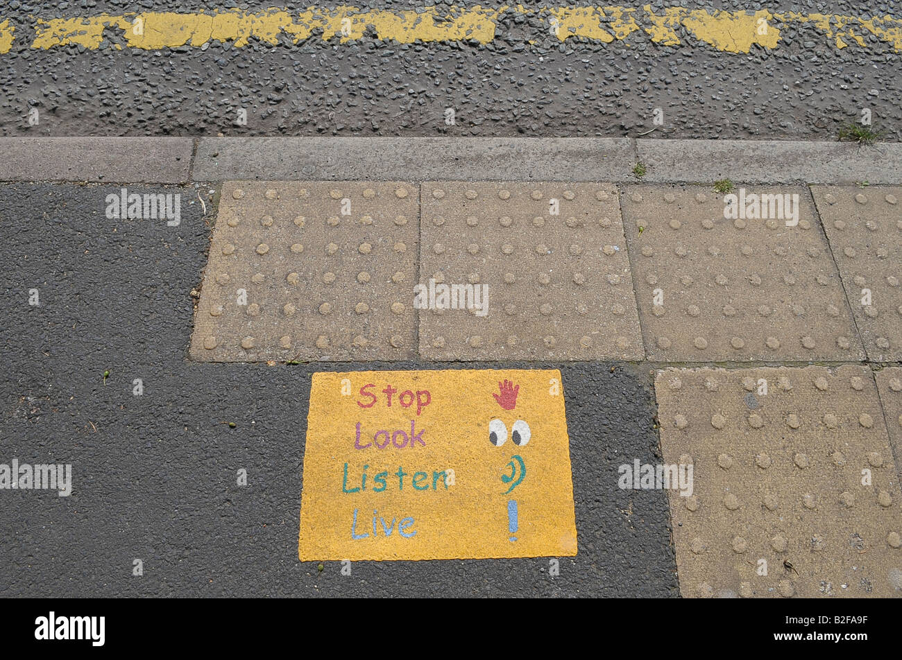 stop look listen live road safety children crossing danger busy traffic ...