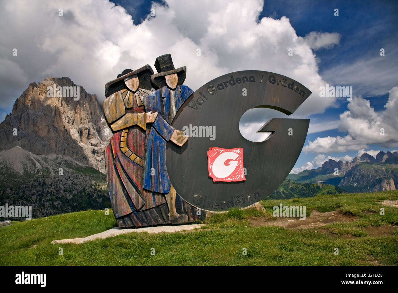 Val Gardena Sign on the Sella Pass, Dolomites, Italy Stock Photo - Alamy