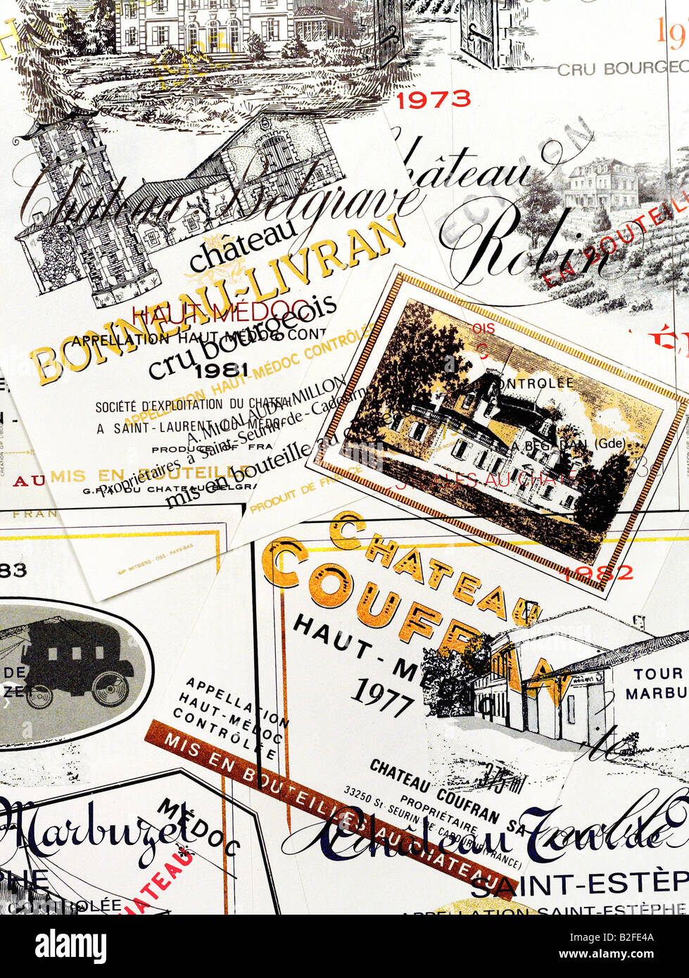 Old Claret Bottle Labels FOR EDITORIAL USE ONLY Stock Photo - Alamy