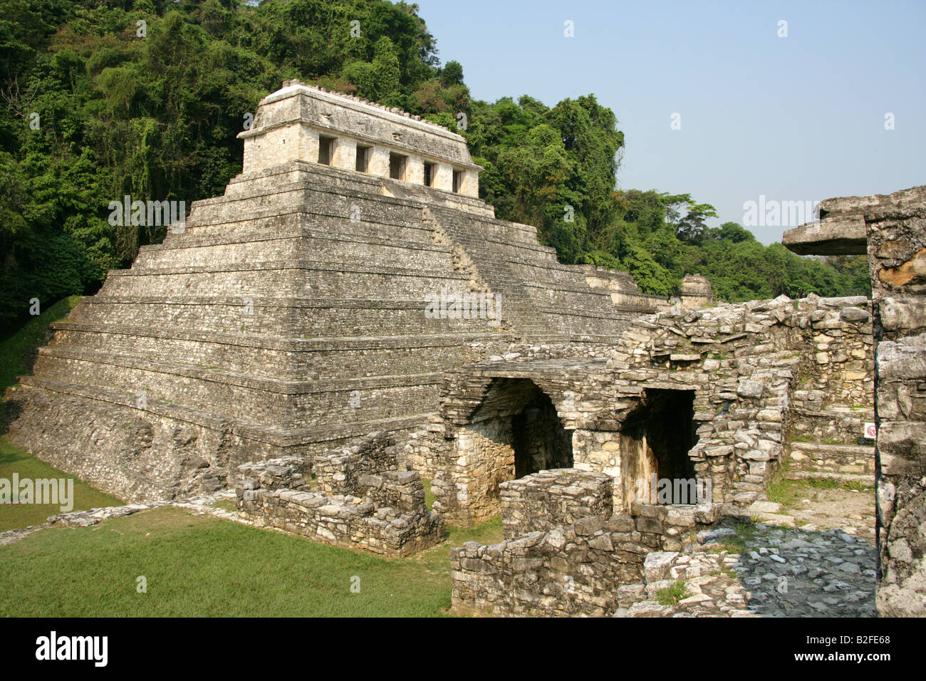 Temple of Inscriptions from the Palace, Palenque Archeological Site ...