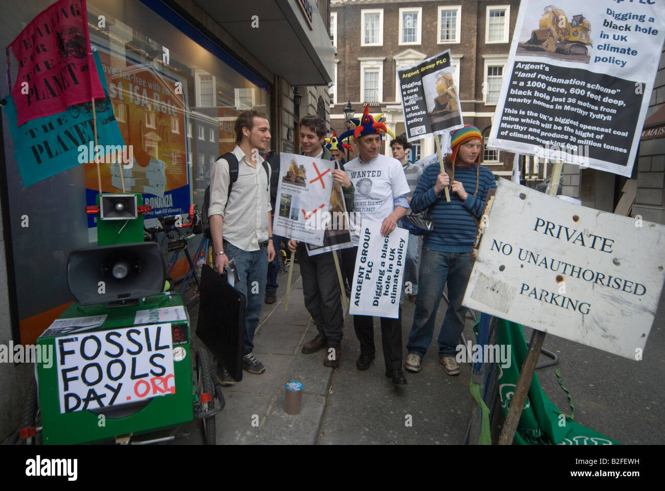 Campaign against Climate Change Fossil Fools Day protest at offices of ...