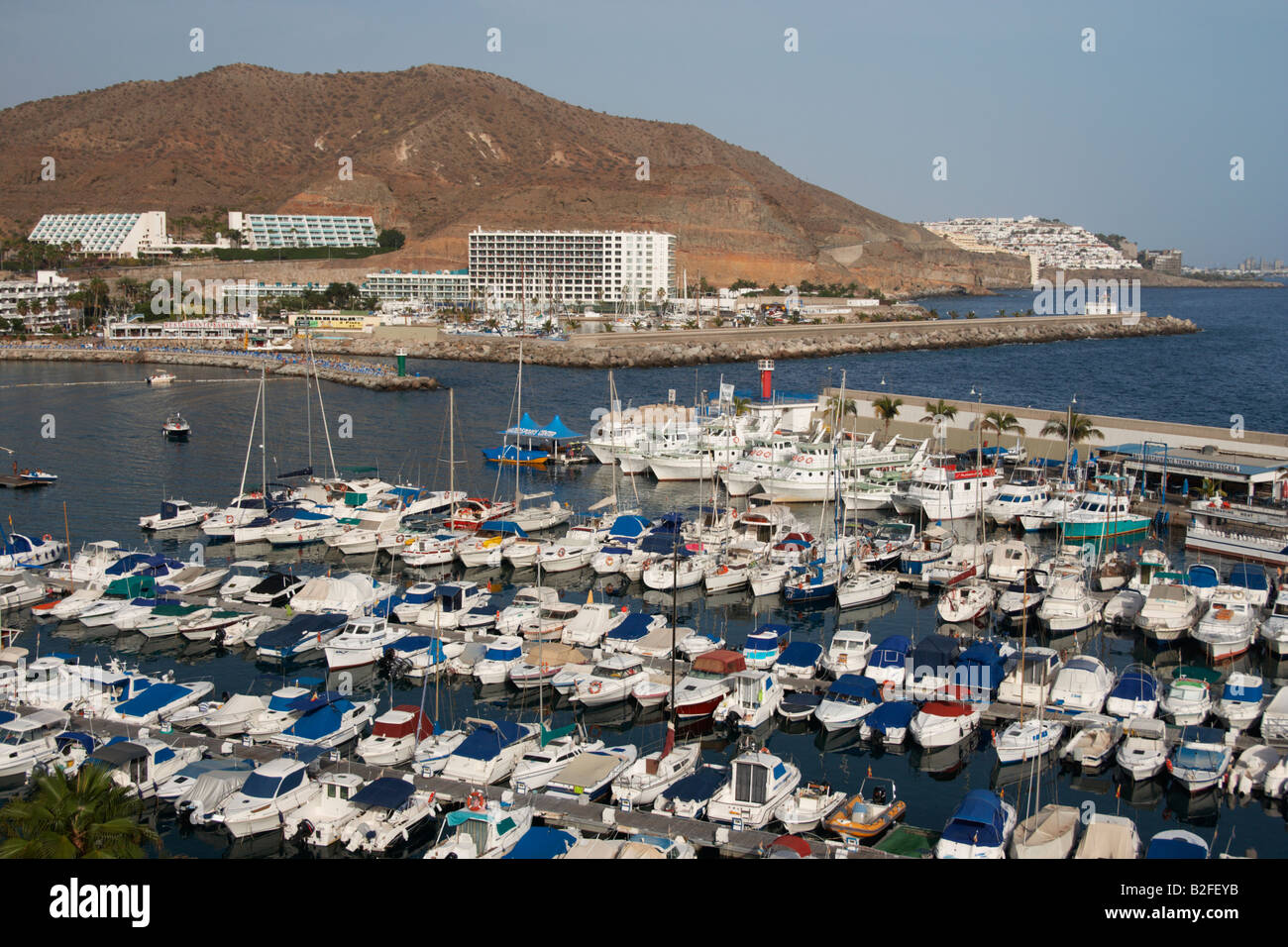 Puerto Rico marina on Gran Canaria in The Canary Islands Stock Photo ...