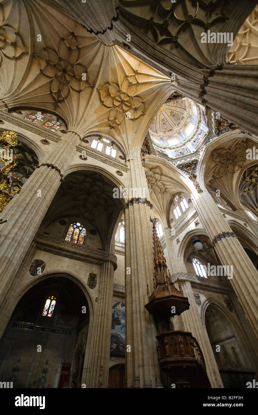 SPAIN Salamanca Interior columns and buttresses of New Cathedral ornate ...