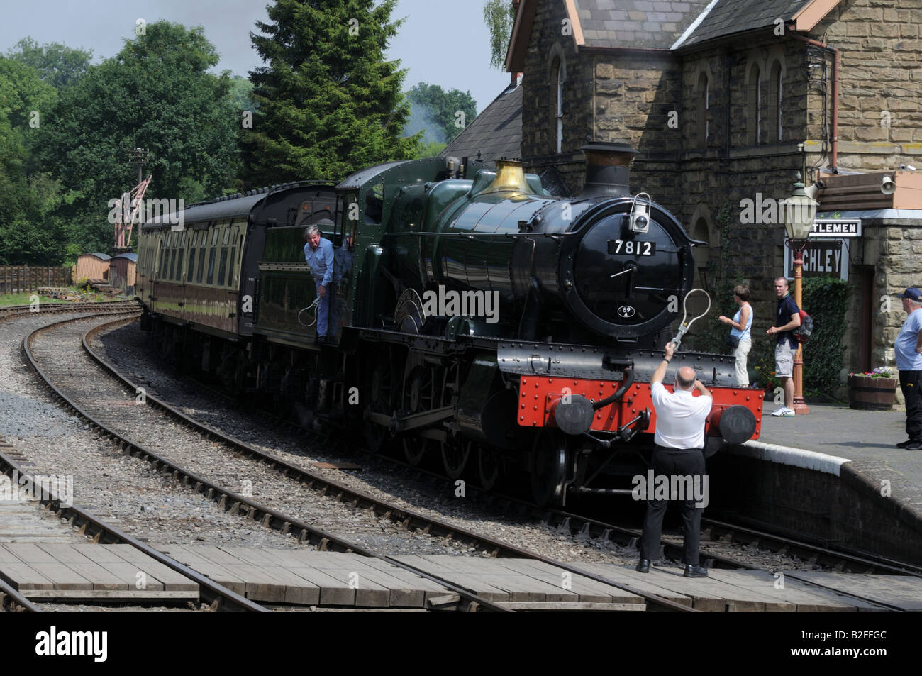Steam train at Highley station on the Severn Valley Railway Shropshire ...