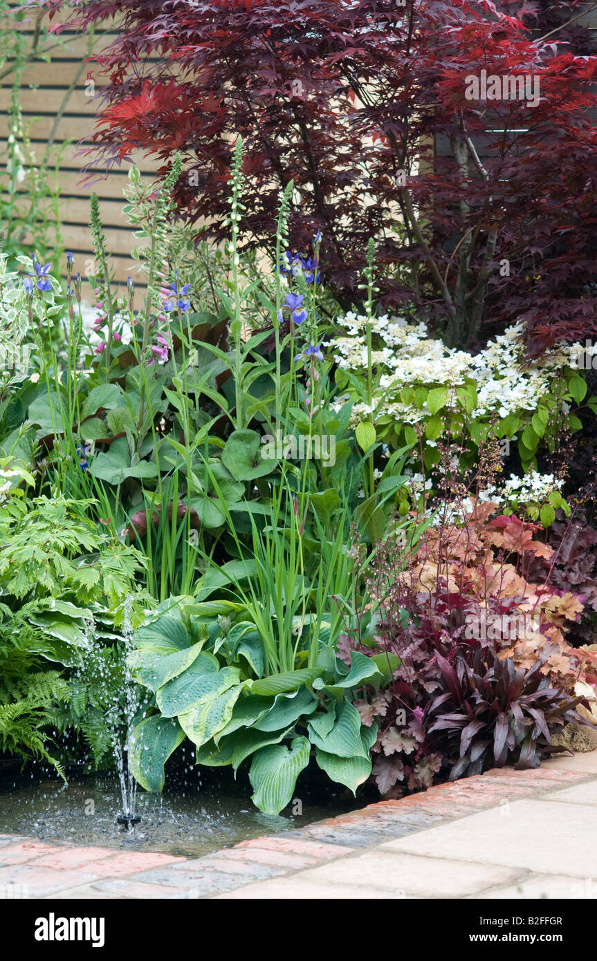 Designer garden with potted plants Stock Photo - Alamy