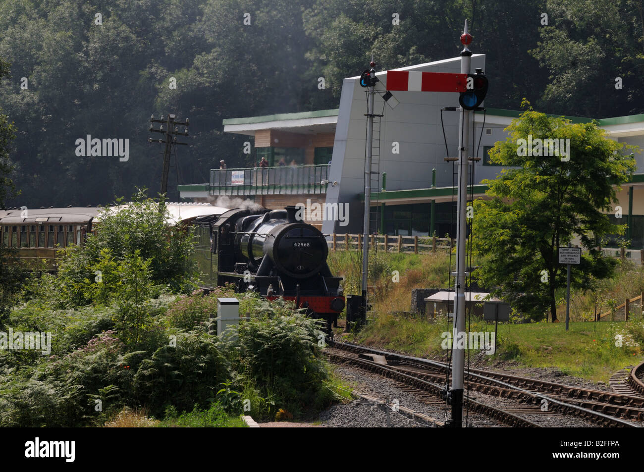 Steam train entering Highley station past the Engine House on the ...