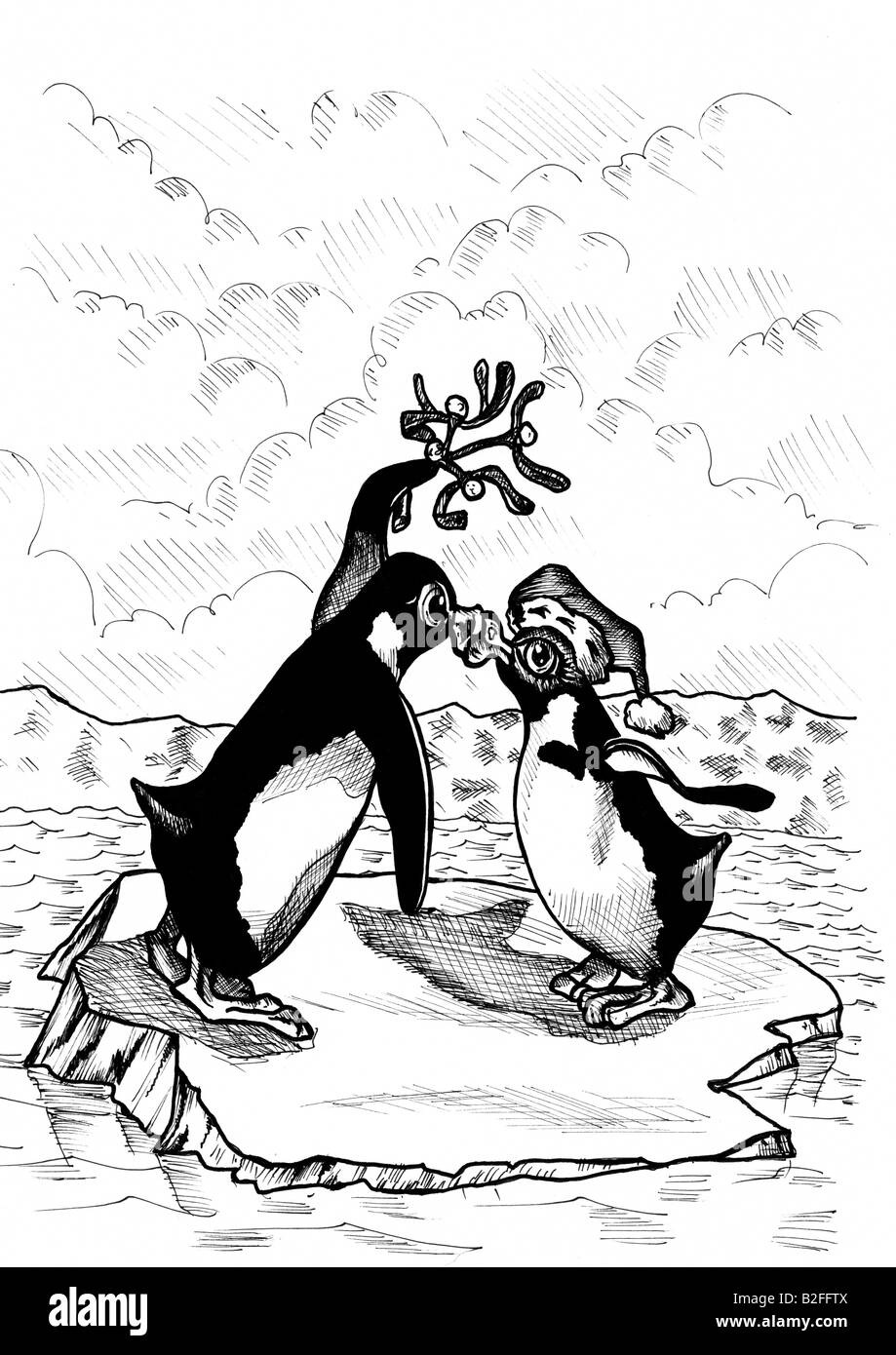 Black White Drawing Penguin High Resolution Stock Photography and ...