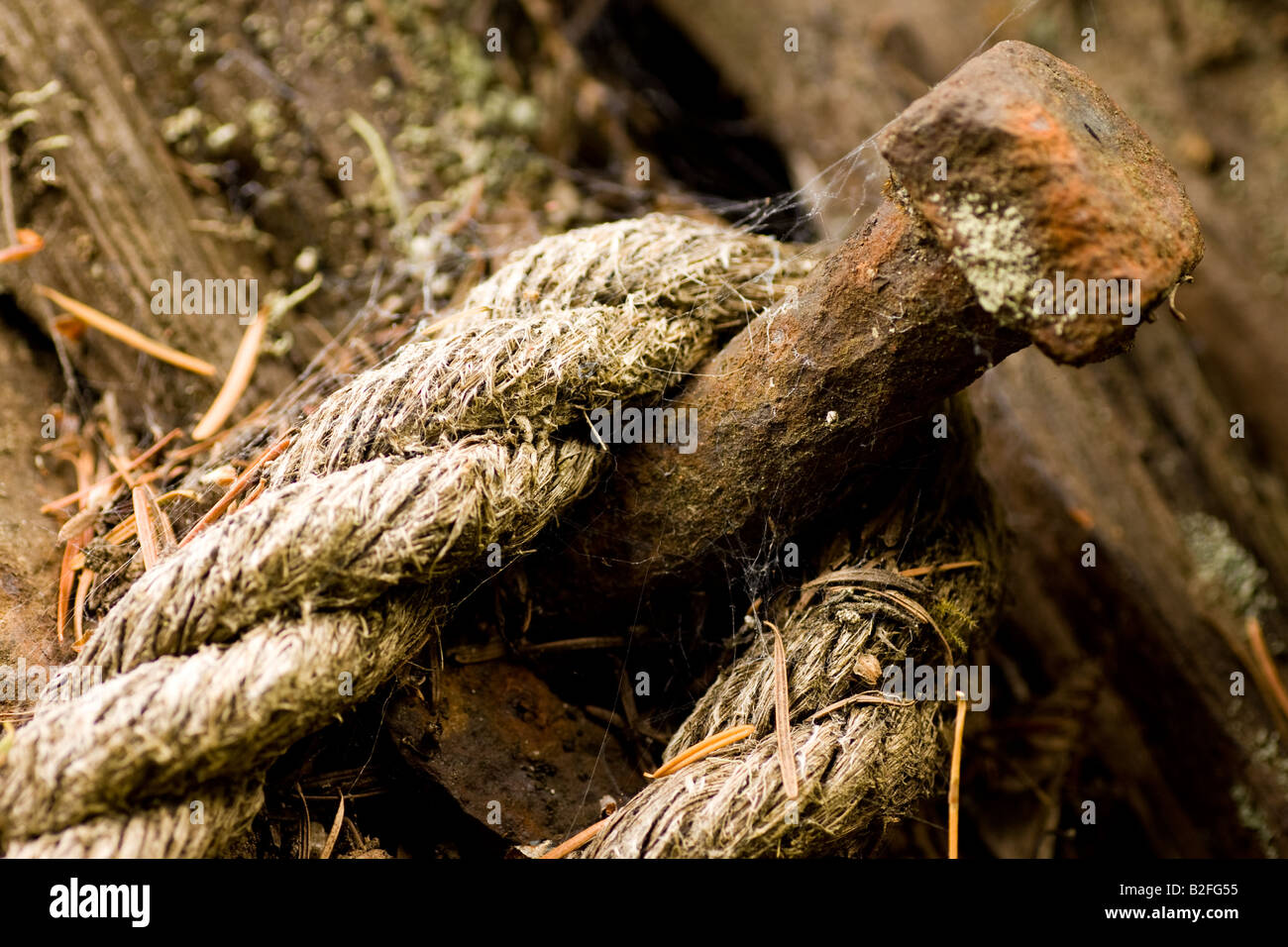 Rusty Metal Spike with Rope Stock Photo - Alamy