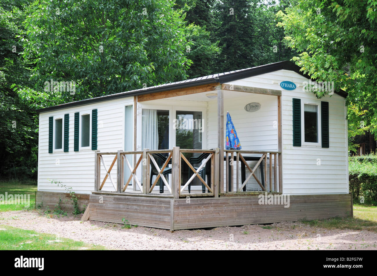 French campsite chalet holiday wooden building veranda hi-res stock ...