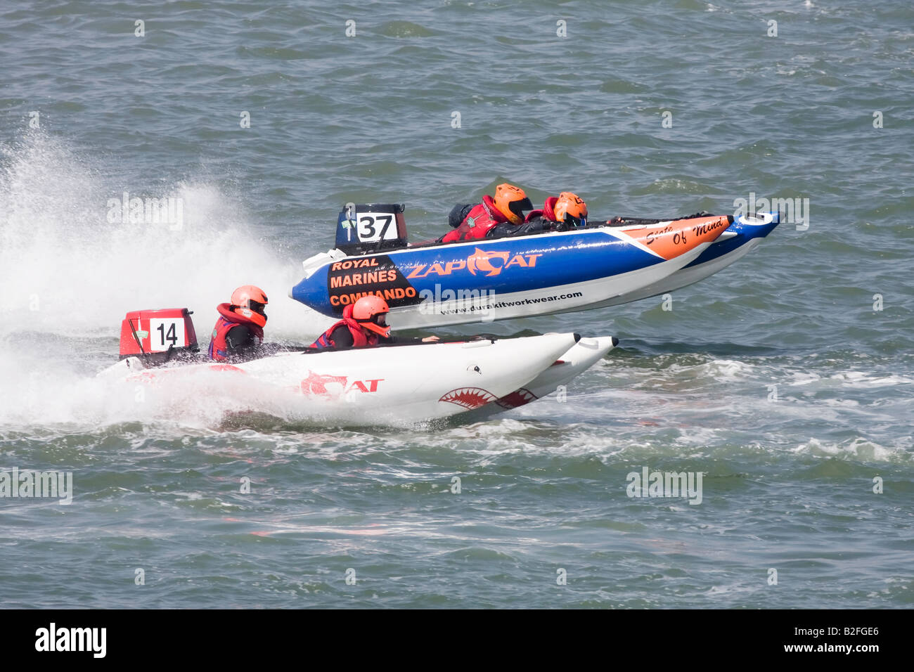 A pair of racing ZapCat inflateable catamaran powerboats Stock Photo ...