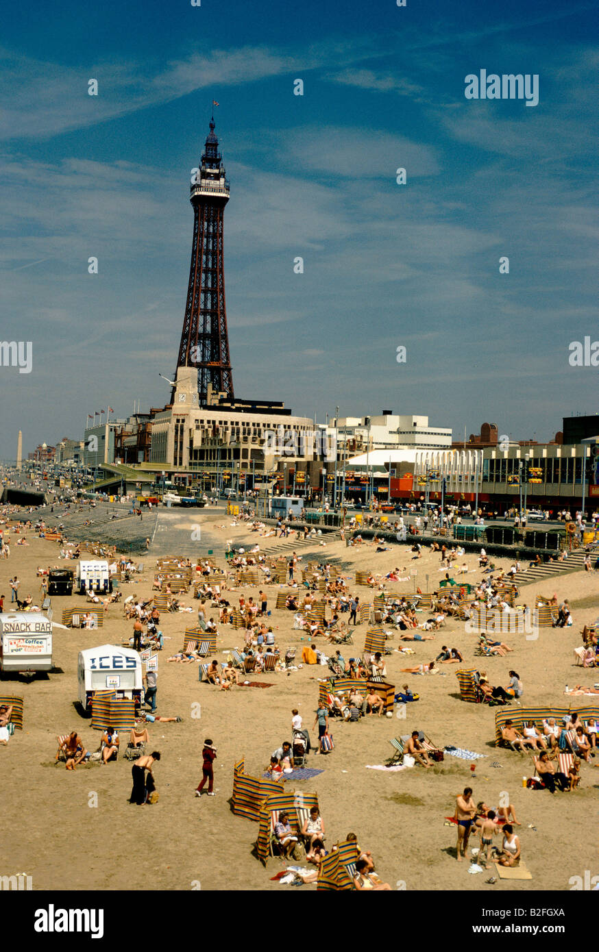 crowded blackpool beach scene with tower in background summer 1984 ...