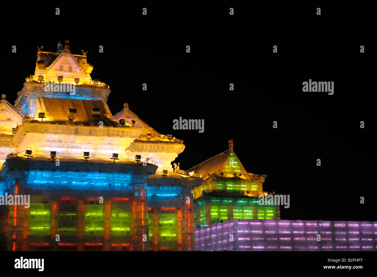 Ice sculpture replica of The Imperial Palace at the annual Ice Festival ...
