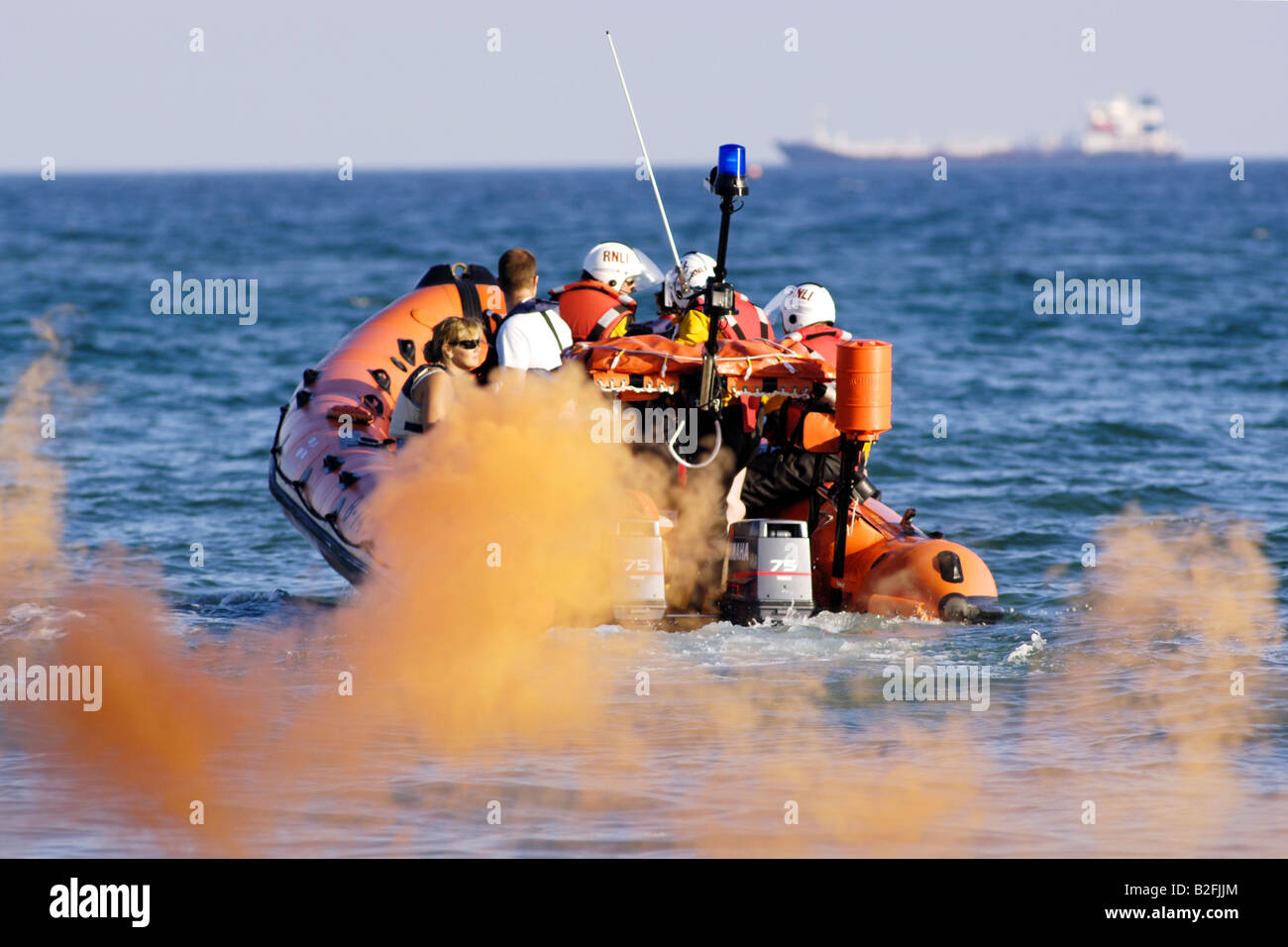 An RNLI inflatable RIB inshore lifeboat used for local water rescues in ...