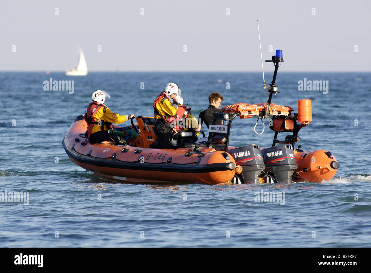 An RNLI inflatable RIB inshore lifeboat used for local water rescues in ...
