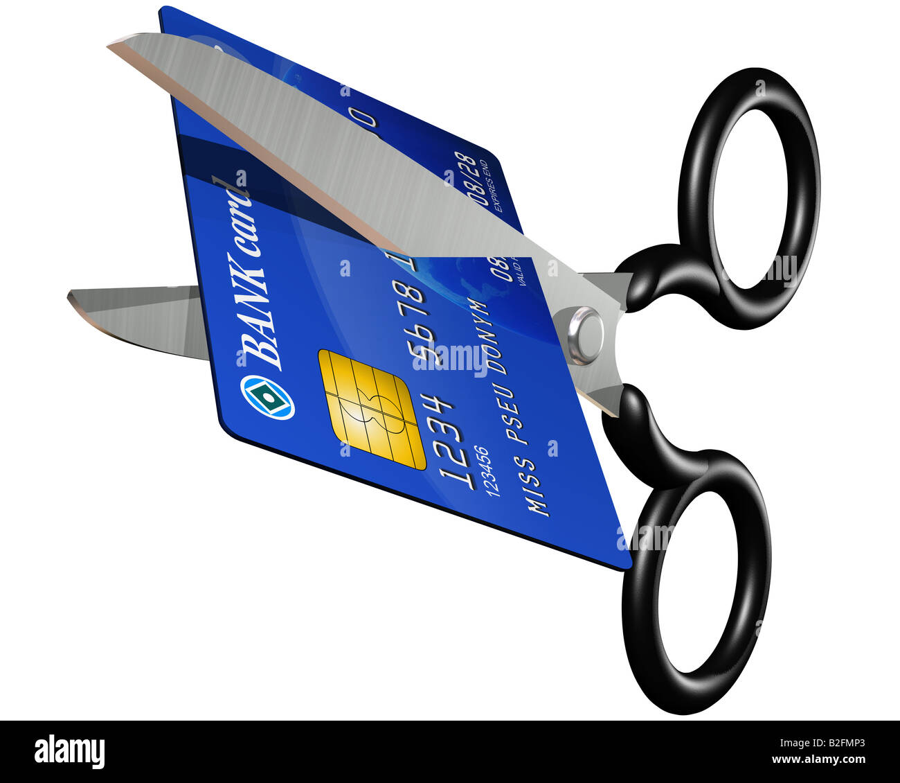 Isolated illustration of a credit card being cut in two with scissors ...