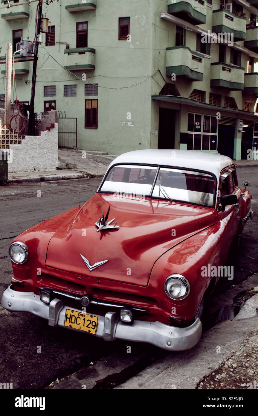 classic red 1950's american car parked in a havana street Stock Photo ...