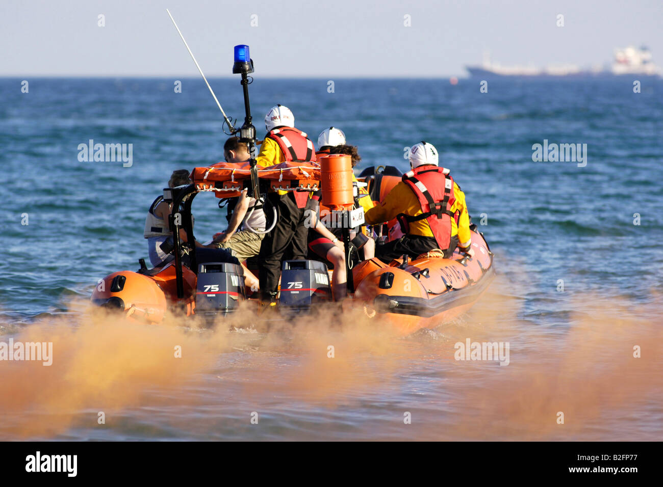 An RNLI inflatable RIB inshore lifeboat used for local water rescues in ...