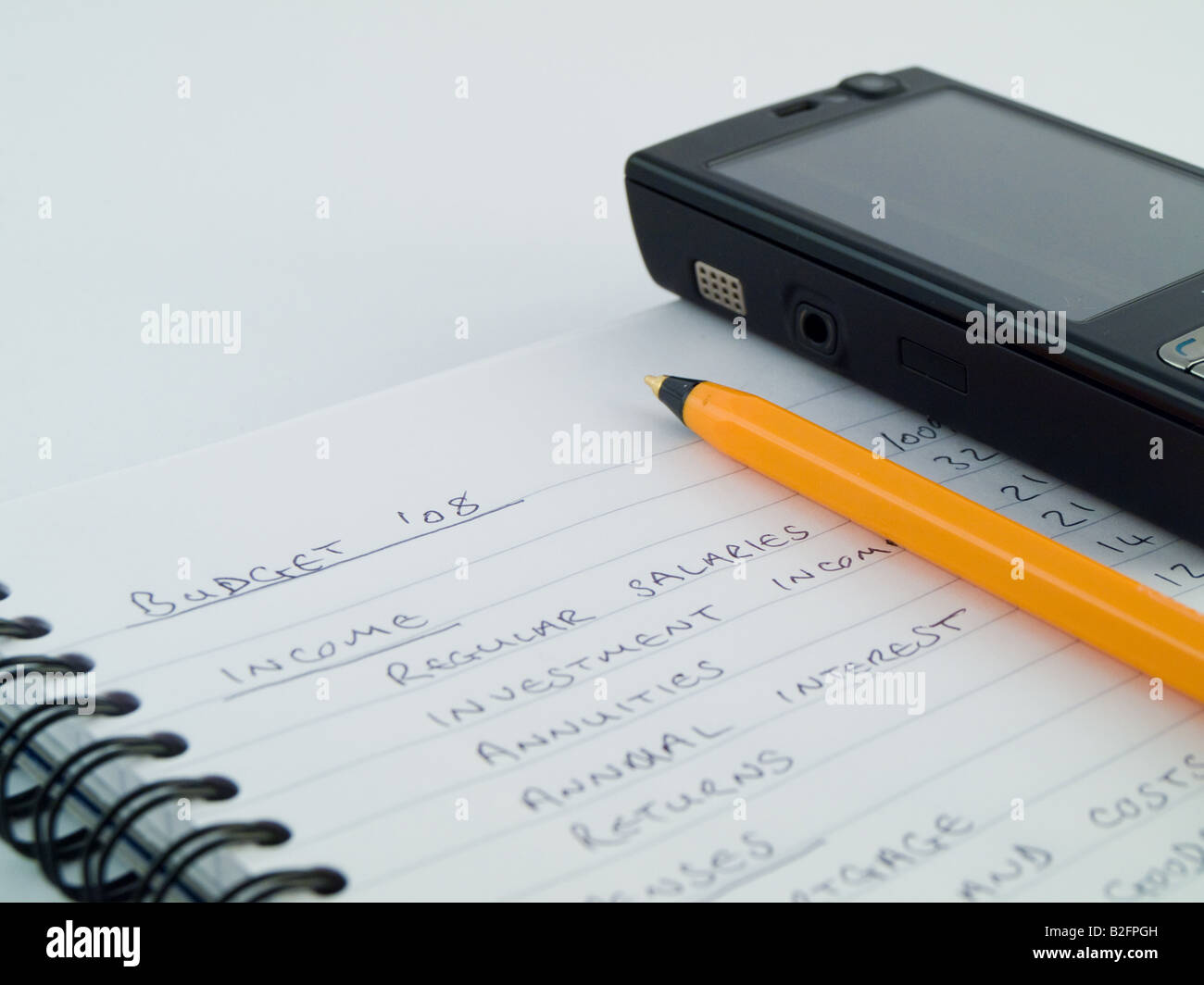 Home Business Budget With Mobile Phone on Ringbound Lined White Note ...