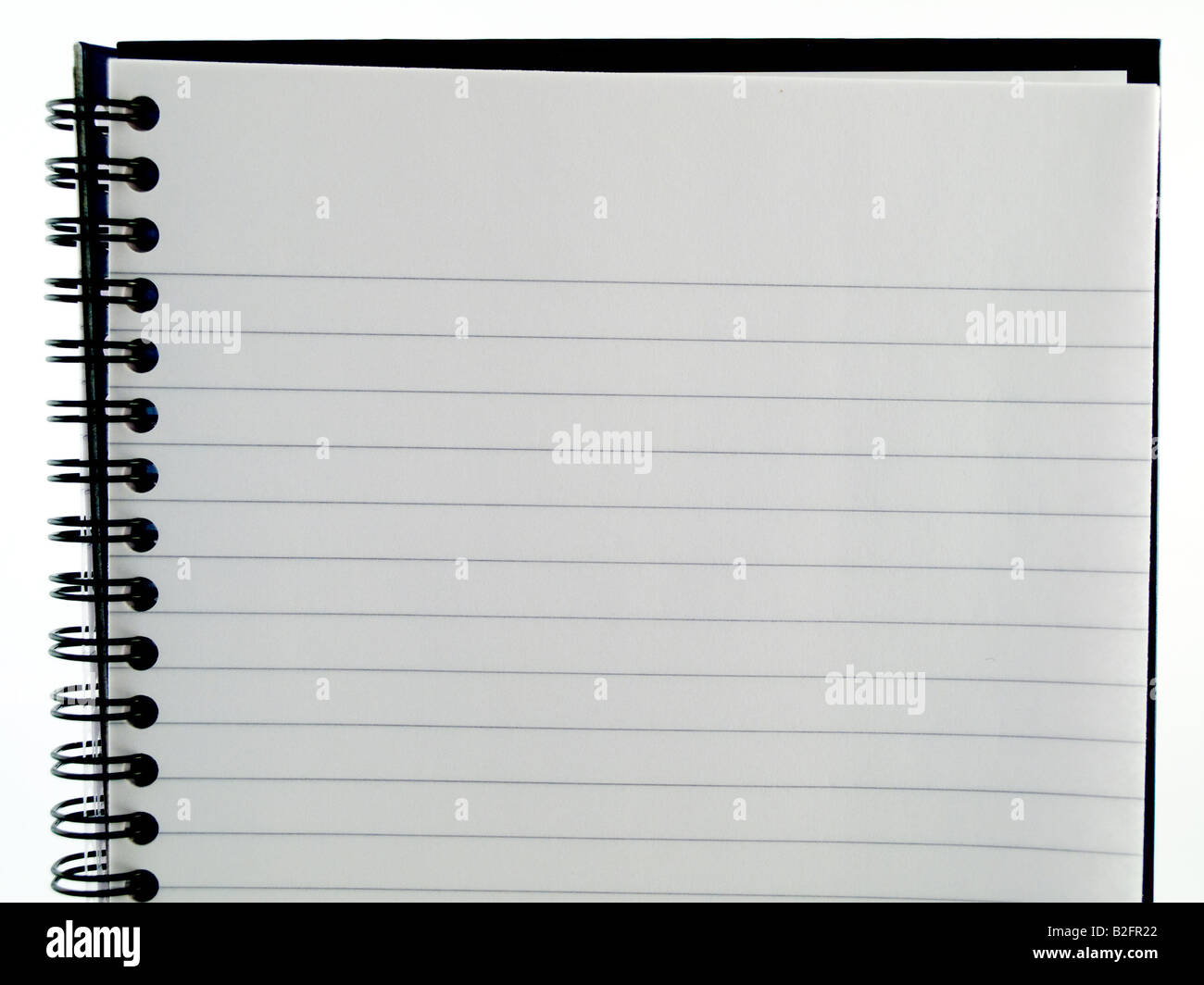 Plain White Lined Ringbound Notebook Page of paper on White Background ...
