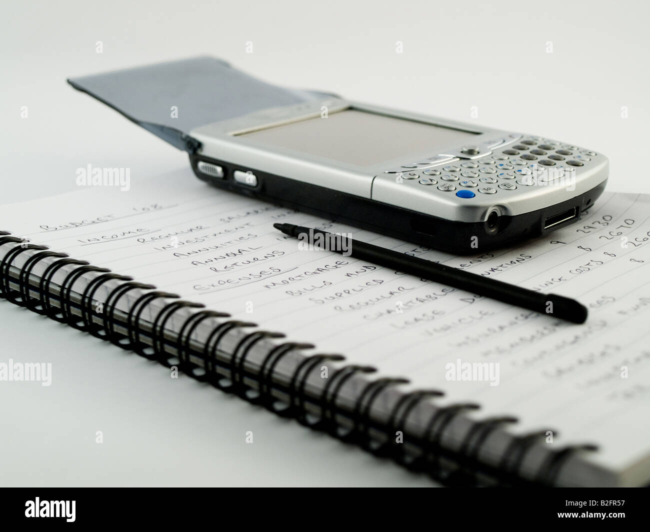 PDA Modern Mobile Cellphone with Stylus on Traditional Paper Lined ...