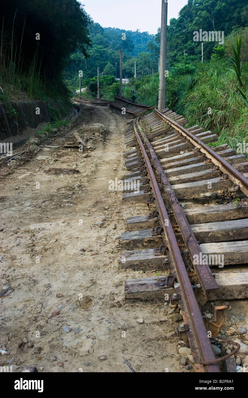Dismantled abandoned railway track beside track bed Sanyi, Miaoli ...