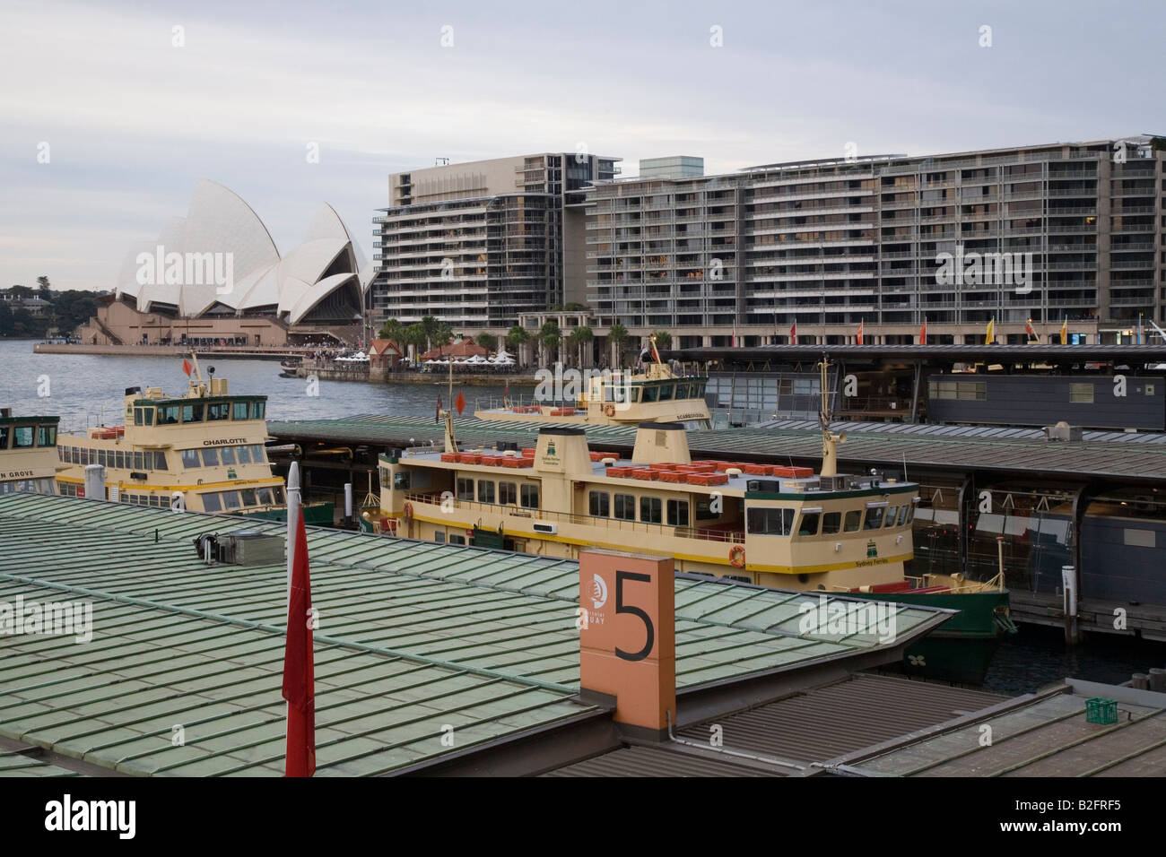 View over Circular Quay, Sydney Opera House and Ferry terminals Stock ...