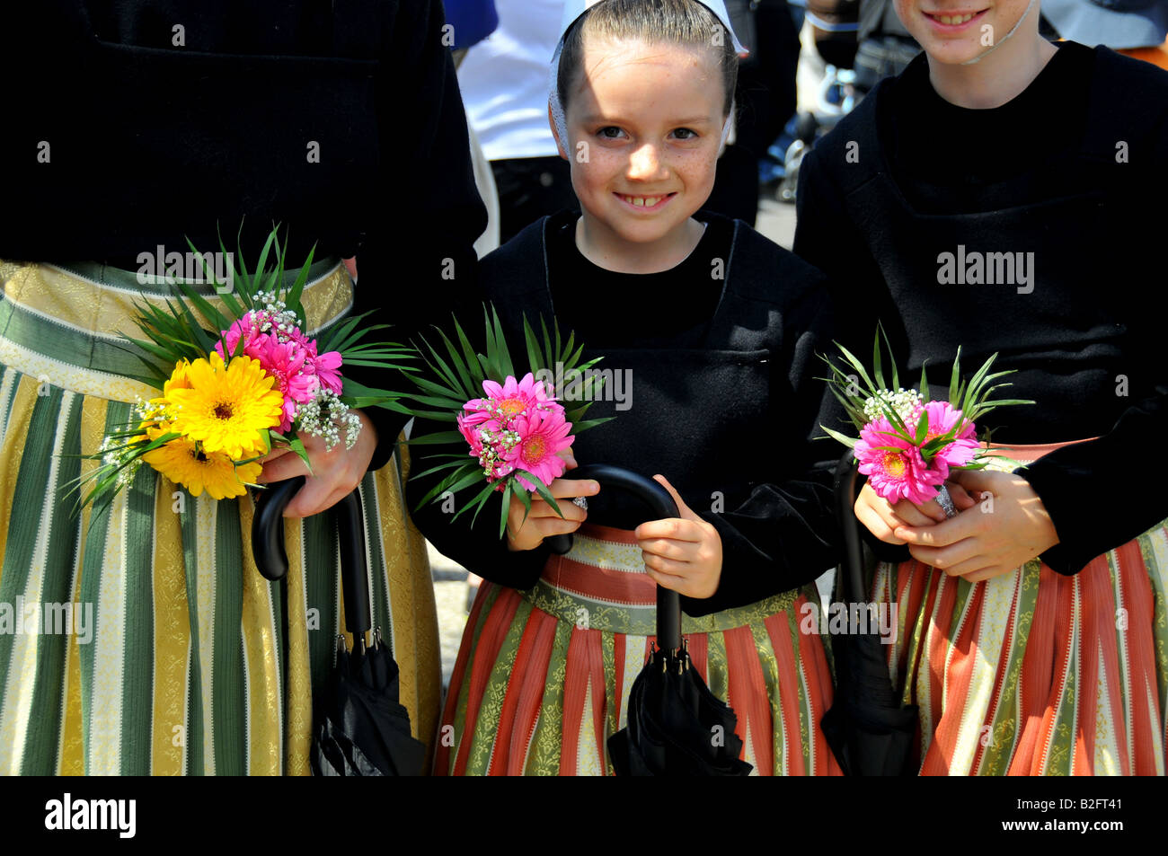 young breton girls dressed in traditional costume in Cornwall Festival ...