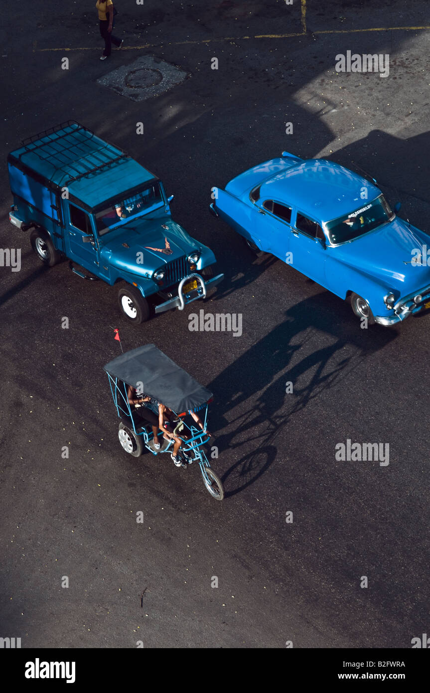 old american blue vehicles seen from above the havana streets, cuba ...