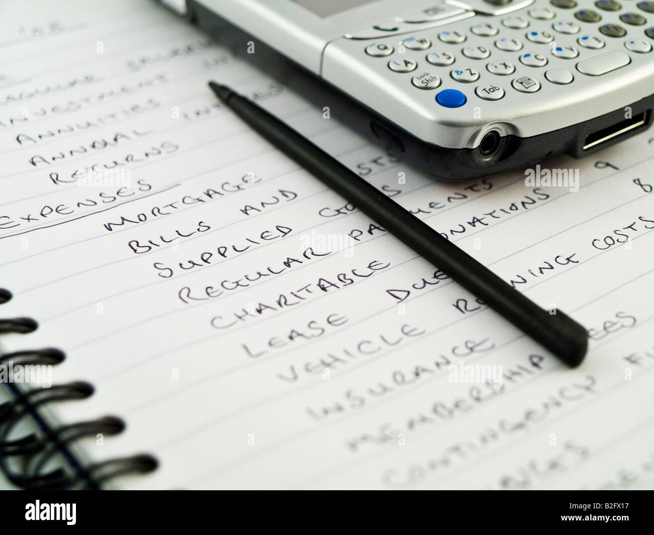 PDA Modern Mobile Cellphone with Stylus on Traditional Paper Lined ...