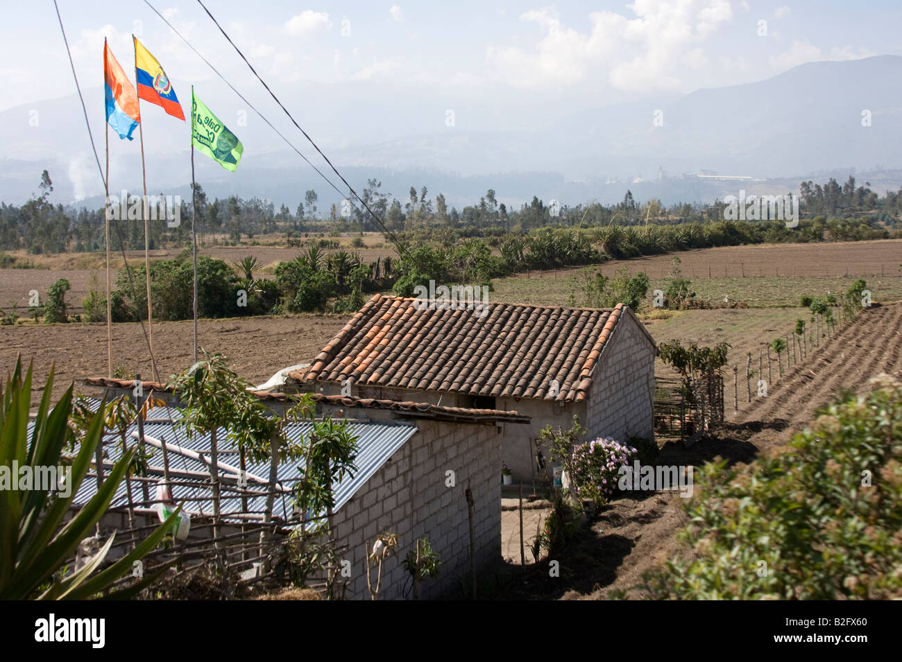 House, farm building with flag near Otavalo, Ecuador. 70338 Ecuador ...