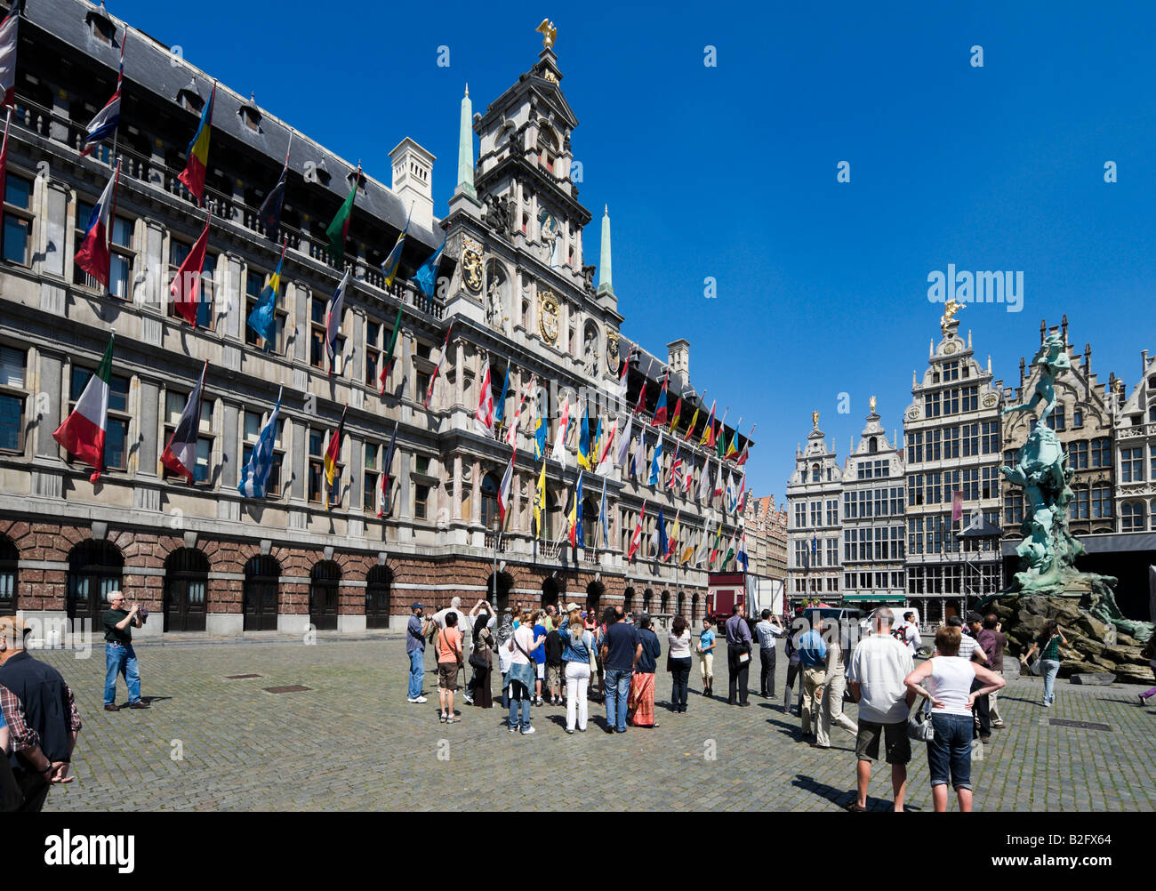 The Stadhuis and Brabo Fountain in Grote Markt Main Square in Centre of ...