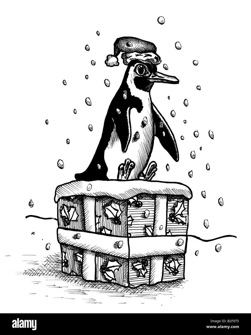 Black white drawing penguin hi-res stock photography and images - Alamy