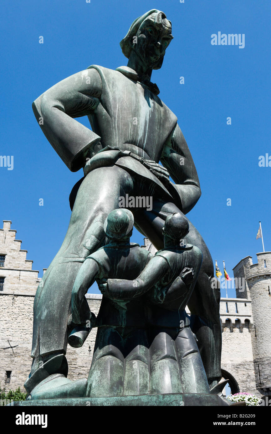 Statue of the Lange Wapper in front of The Steen, Steinplein in the ...