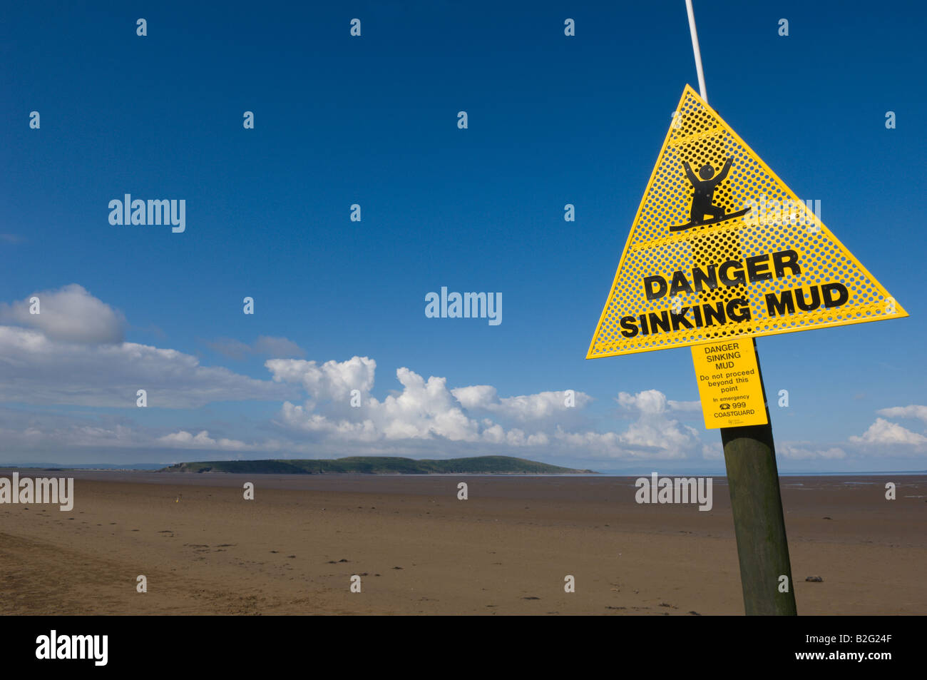 Sign warning of sinking mud Weston Super Mare Somerset England Europe ...