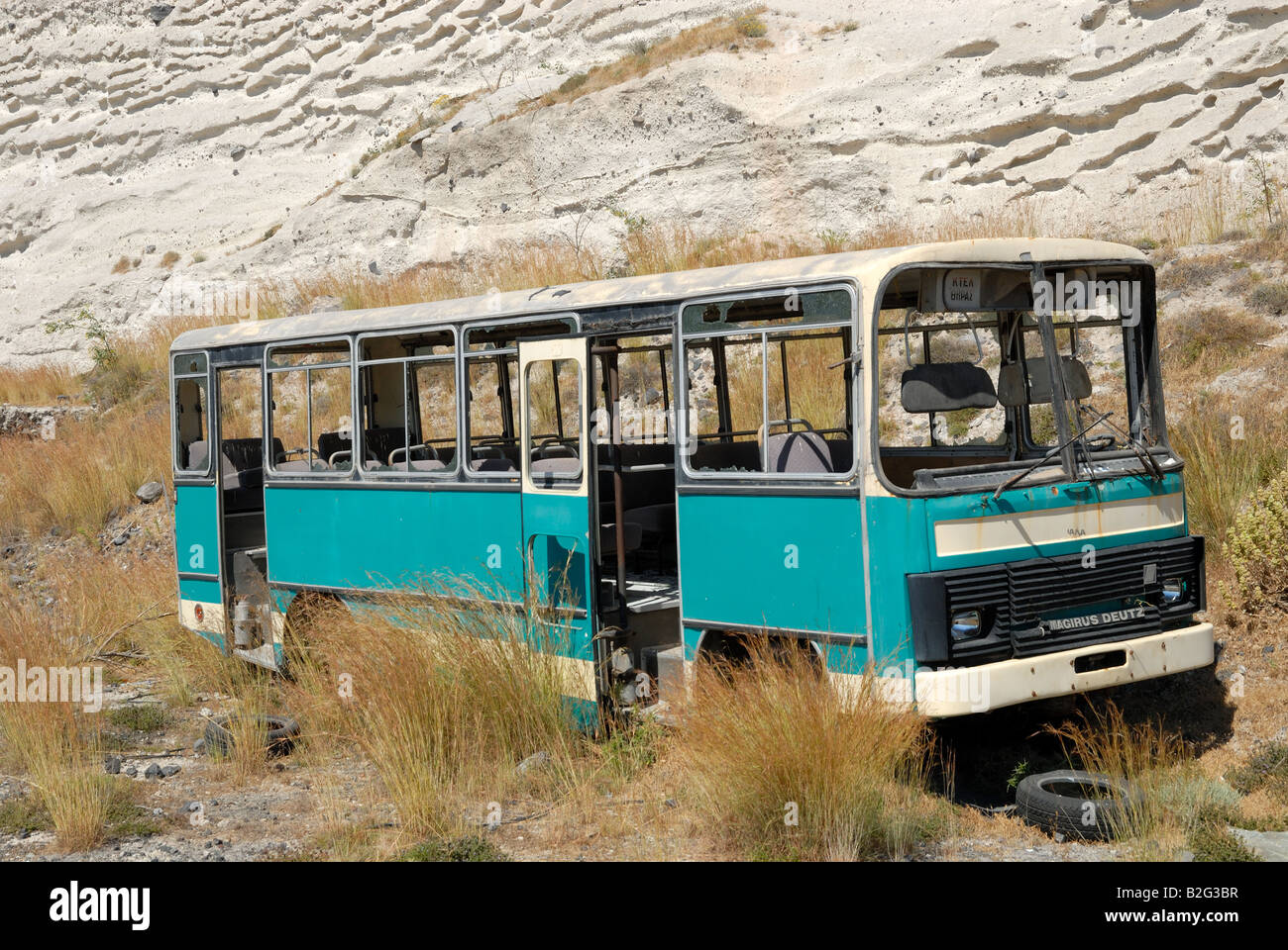 Old abandoned bus in Santorini, Greece Stock Photo - Alamy
