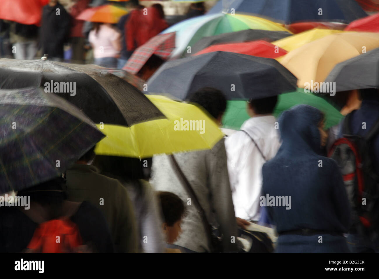 crowd of people with umbrellas in rain in town Stock Photo - Alamy