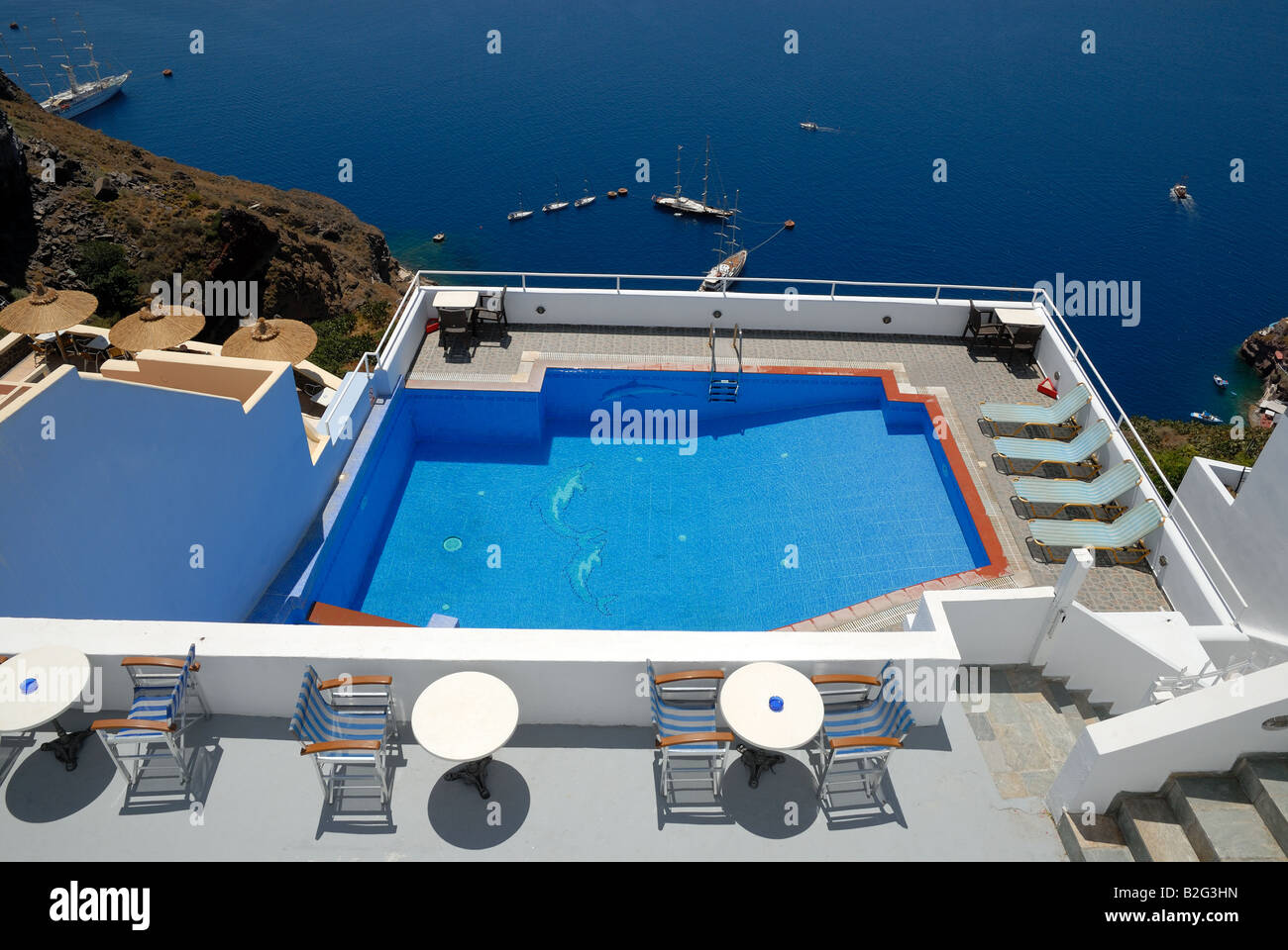 Swimming pool in Santorini, Greece Stock Photo - Alamy