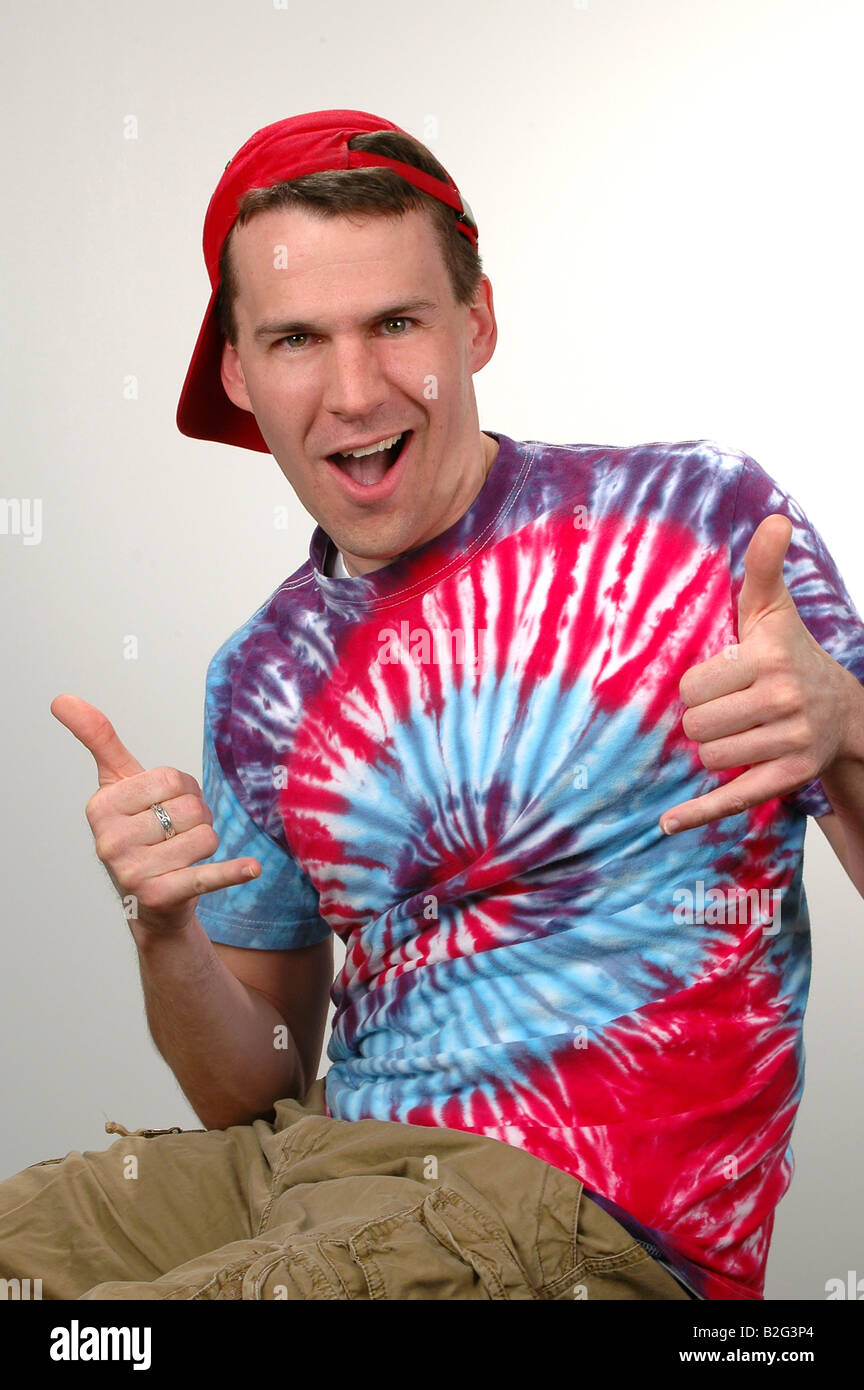 Young guy showing approval with hands Stock Photo - Alamy