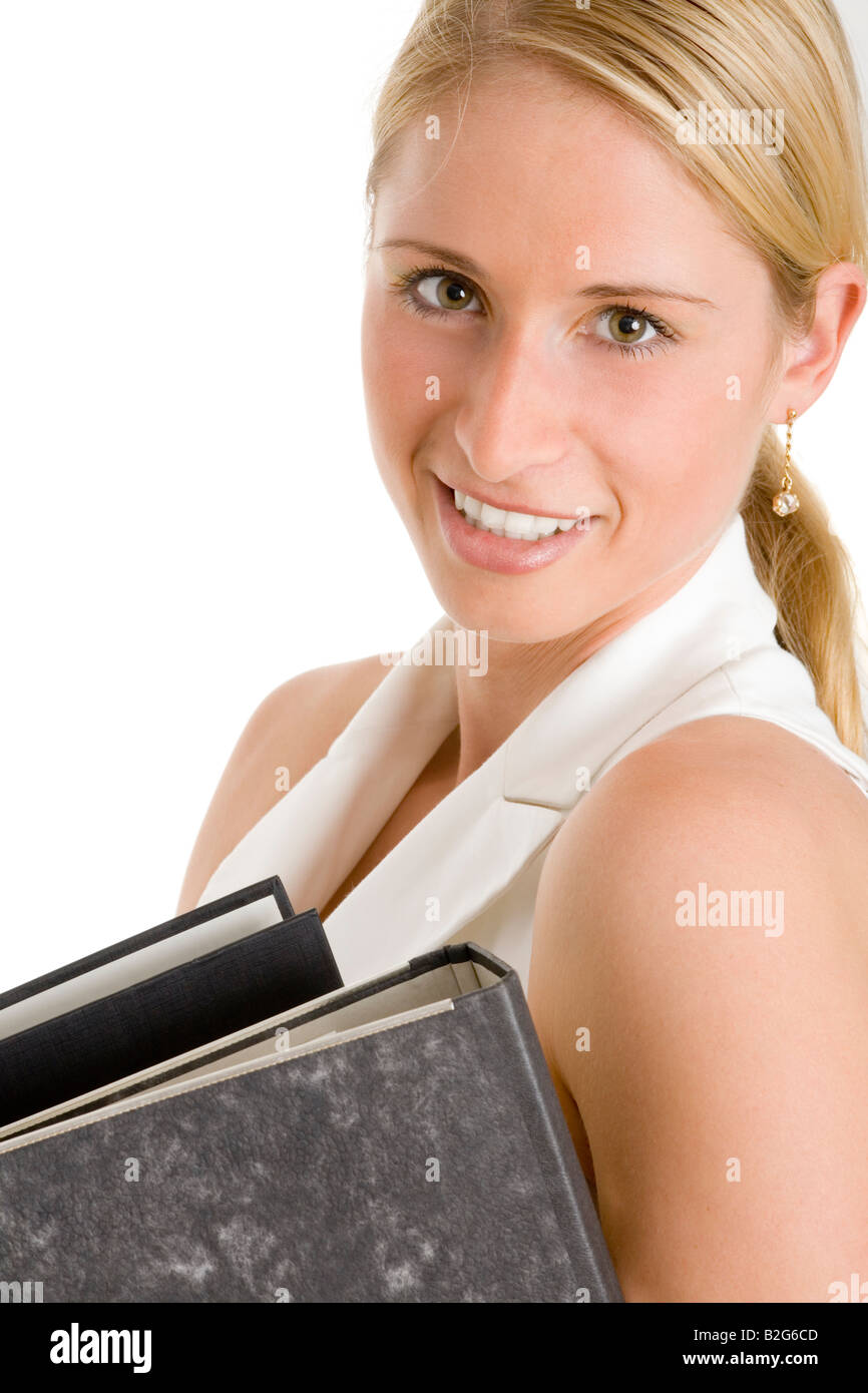 blond pretty secretary document files Stock Photo - Alamy