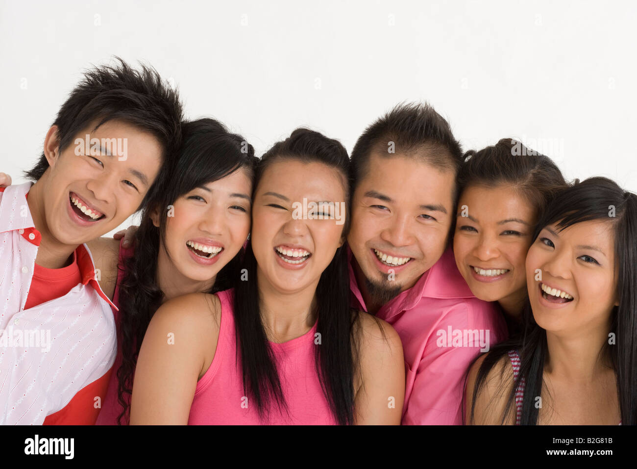 Two young men with four young women smiling Stock Photo - Alamy Two young men with four young women smiling Stock Photo - Alamy