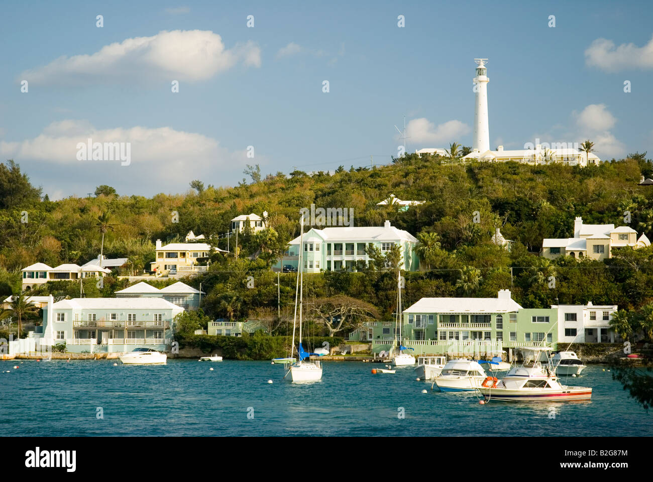 Boats anchored in Jew s Bay Southampton Bermuda with Gibbs Hill ...