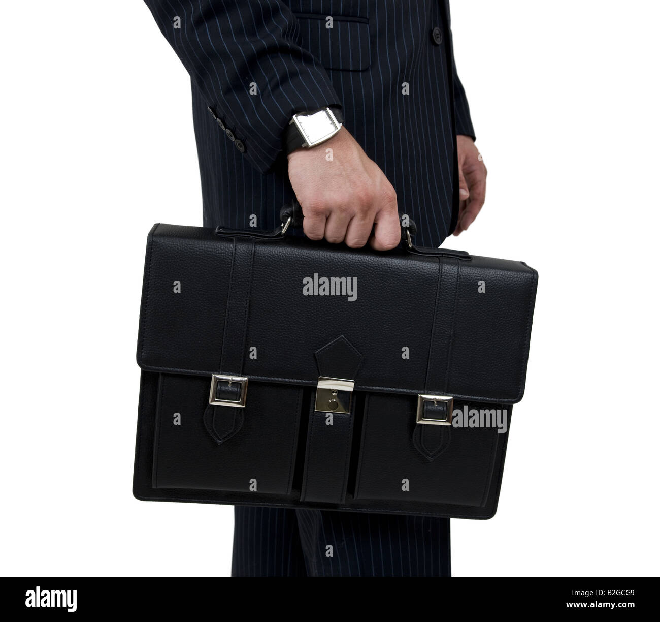 man holding business bag on isolated background Stock Photo - Alamy
