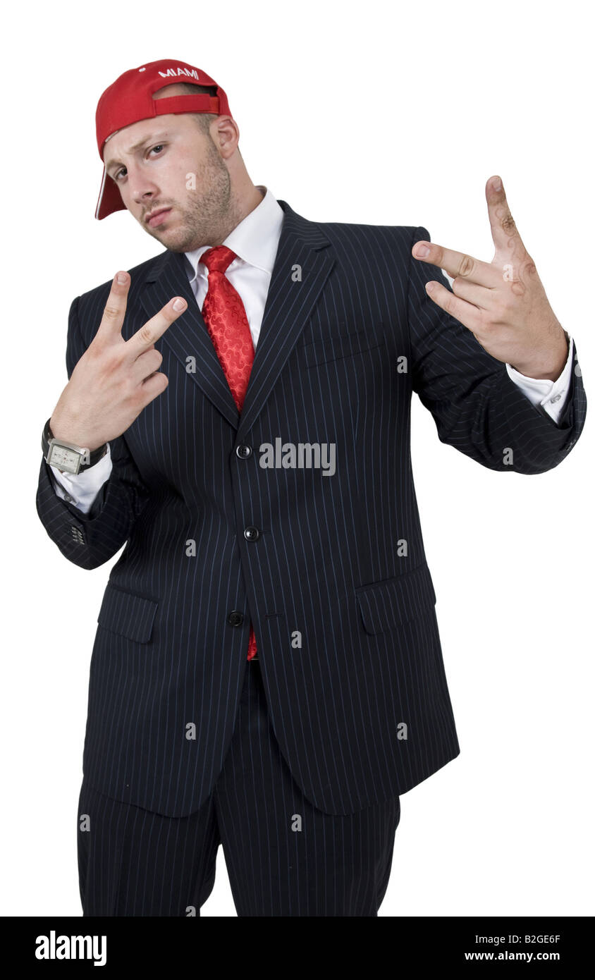 Businessman Showing Victory Stock Photo Alamy